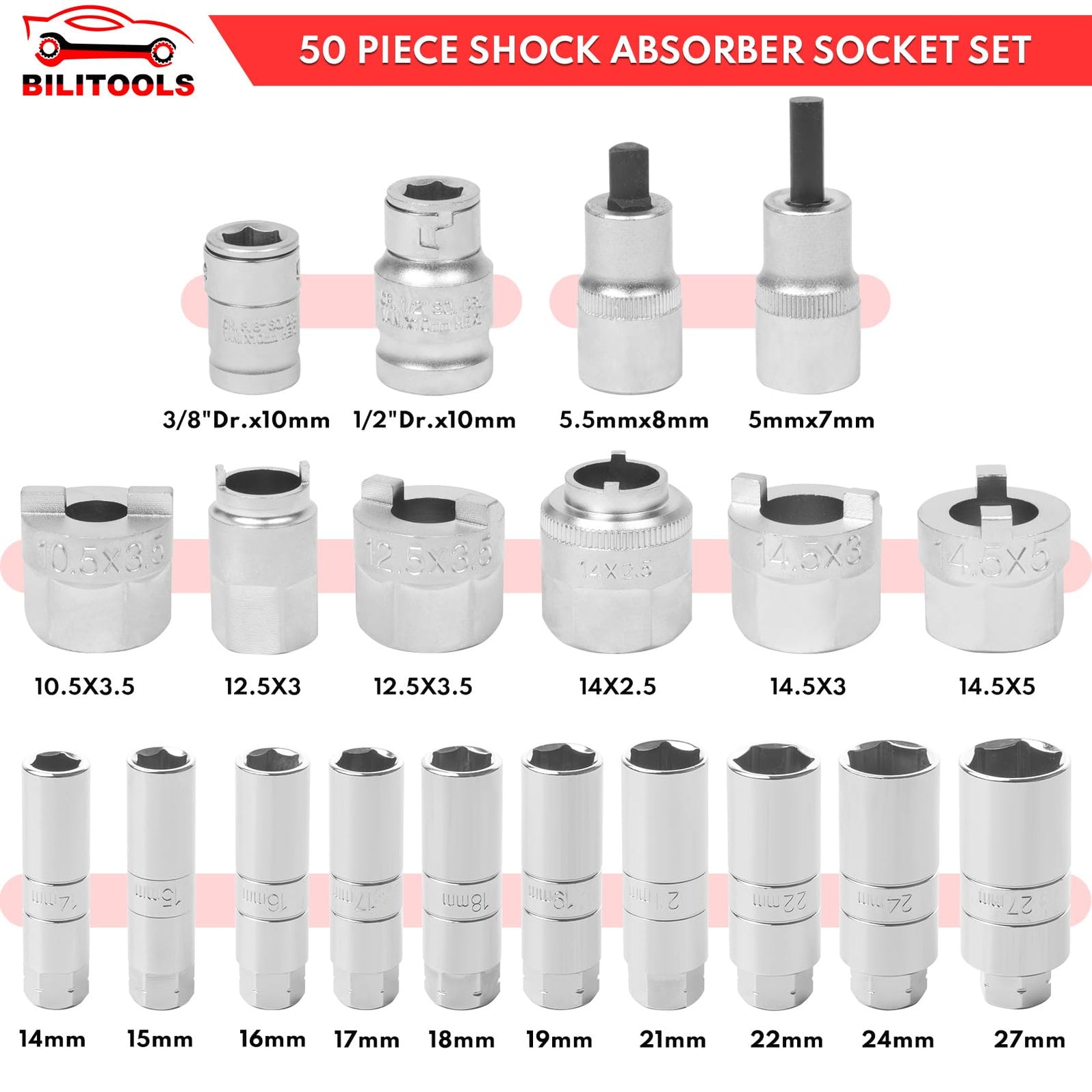 BILITOOLS Shock Absorber Strut Nut Removal Socket Tool 50-Piece Master